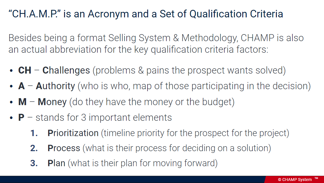 CHAMP Sales - Selling Qualification Methodology - PE Alpha
